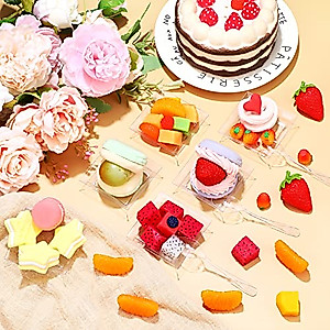 300 Pieces Mini Dessert Plates with 300 Tasting Spoons,1 oz Clear Appetizer Plates 2.4x2.4 Inch Disposable Plastic Cake Plates for Dessert Ice Cream Fruit Salad Cake Tastings Wedding Party Serving