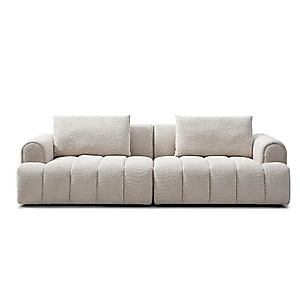 SSC SATISUNCASA 100“Modern Sectional Sofa, 4-Seater Cloud Couch Granular Fleece Velvet Upholstered Sofa Couch for Living Room/Apartment/Small Space (Beige+Solid Wood)
