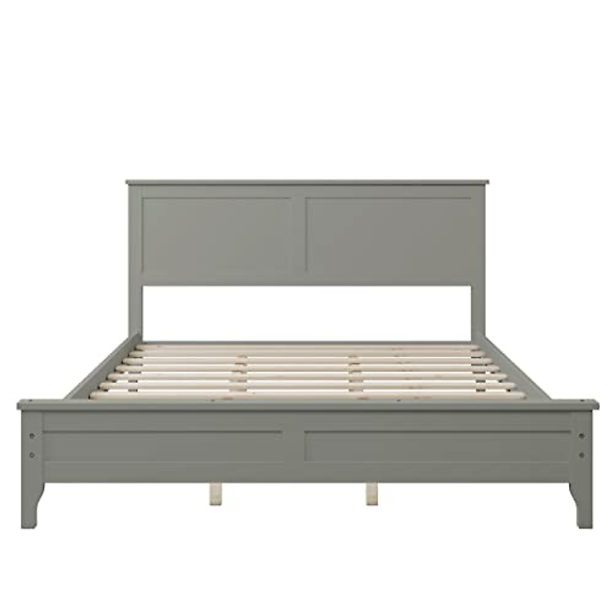 LZ LEISURE ZONE Modern Style Solid Wood Queen Size Platform Bed with Headboard/Footboard/Wood Bed Frame and Solid Wood Center Support Legs, No Box Spring Needed (Grey)