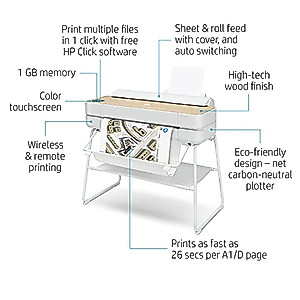 HP DesignJet Studio Wood Large Format Plotter Printer - 24", Includes 3-Year Warranty Care Pack (5HB12H)