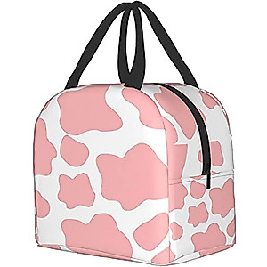 carati Insulated Lunch Bag Women Girls, Reusable Cute Tote Lunch Box for Kids & Men, Leakproof Cooler Lunch Bags for School Work Office Travel Picnic, Pink Cow Print