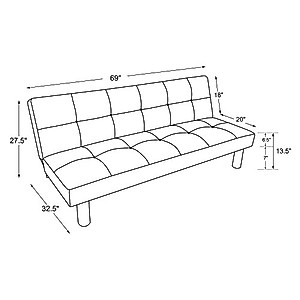 DHP Nola 69 Inch Futon Sofa Bed, Modern Armless Upholstered Couch Sleeper with Tufted Back and Seat for Small Spaces, Faux Leather, White