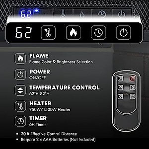 Tangkula 26 Inches Electric Fireplace Inserts with Remote Control, Recessed Fireplace with 3 Flame Effects, 6 Brightness, Thermostat, 6H Timer, 750W/1500W