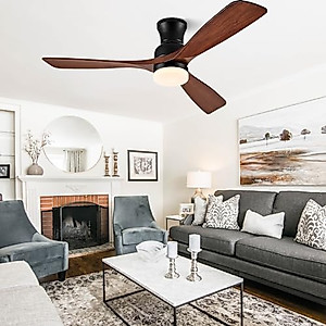 BOOSANT 60" Flush Mount Ceiling Fan with Lights, 60 Inch Ceiling Fans with Remote Control, Low Profile Ceiling Fan for Outdoor Patios, Hugger Ceiling Fan, Quiet Reversible DC Motor (Dark Walnut)