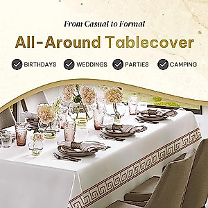 Amatra Disposable Table Cloth, Waterproof Table Cover, Classy Plastic Table Cloth, Rectangle Tablecloth, White Table Cloth with Gold Versa Margin, 140 g Plastic Table Cover, 54x108 inches, Pack of 4