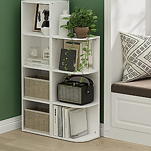 Furinno Pasir 3-Tier Corner Open Shelf Bookcase, White