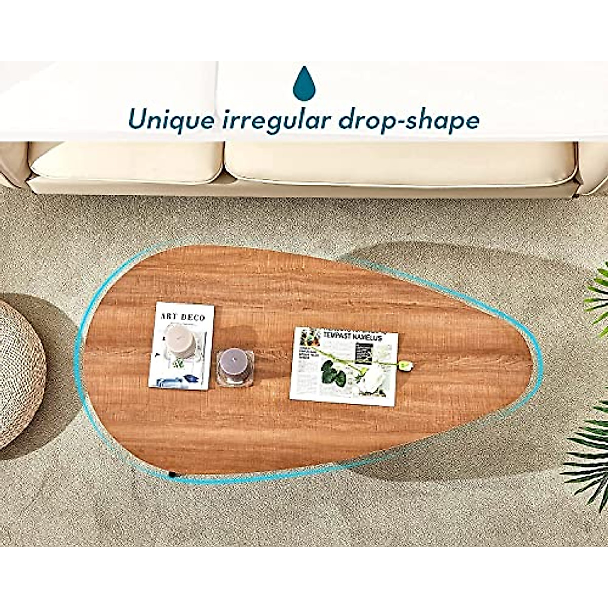 SAYGOER Small Coffee Table Modern Coffee Table Rustic Farmhouse Coffee Table Oval Mid Century Coffee Table Retro Accent Center Table for Living Room Easy Assembly, Walnut Oak