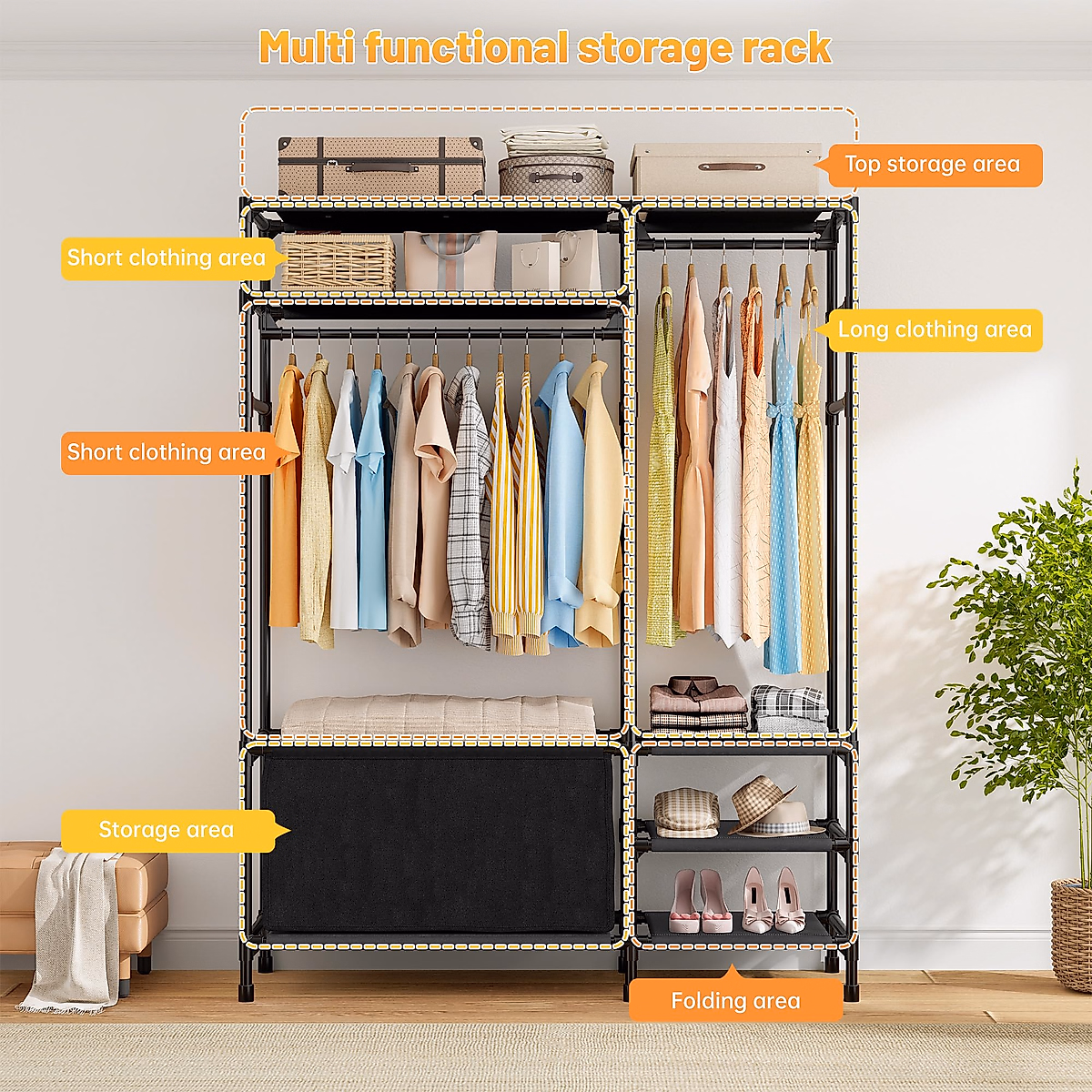 Raybee Clothing Rack, Portable Clothes Rack with Large Storage Bag Closet Rack for Storage Shoes, Clothes, Quilts, Bags, Clothing Racks for Bedroom, Cloakroom, Entryway 41.9" W x16.1 D x 67.6" H