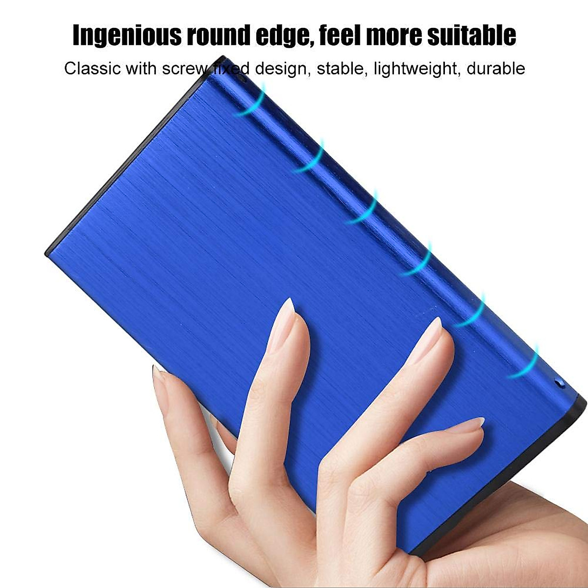 2.5inch USB2.0 Mobile HDD Case,External Mobile Hard Disk Case Box,Aluminum Alloy Brushed Fit for 2TB HDD SSD,Plug-and-Play, with LED Indicator(Blue)