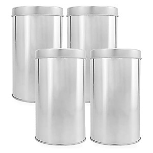 Solstice Double Seal Tea Canisters (4-Pack, Medium); Round Metal Containers with Interior Seal Lid
