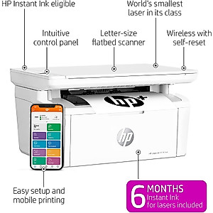 HP Laserjet Compact Wireless Monochrome All-in-one Laser Printer with HP+, Print Copy Scan 3-in-1 for Home Office, 21ppm, Mobile Printing, Wi-Fi, Bonus 6 Months Instant Ink, Lanbertent Printer Cable