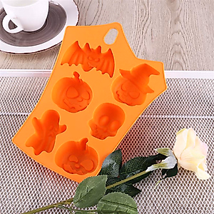 3 PCS Silicone Halloween Ghost Pumpkin Baking Mold Set Non-Stick Chocolate Jelly Fondant Cake Baking mold for Party Gift Handmade Soap Molds with Shape of Skull Bat Ghost