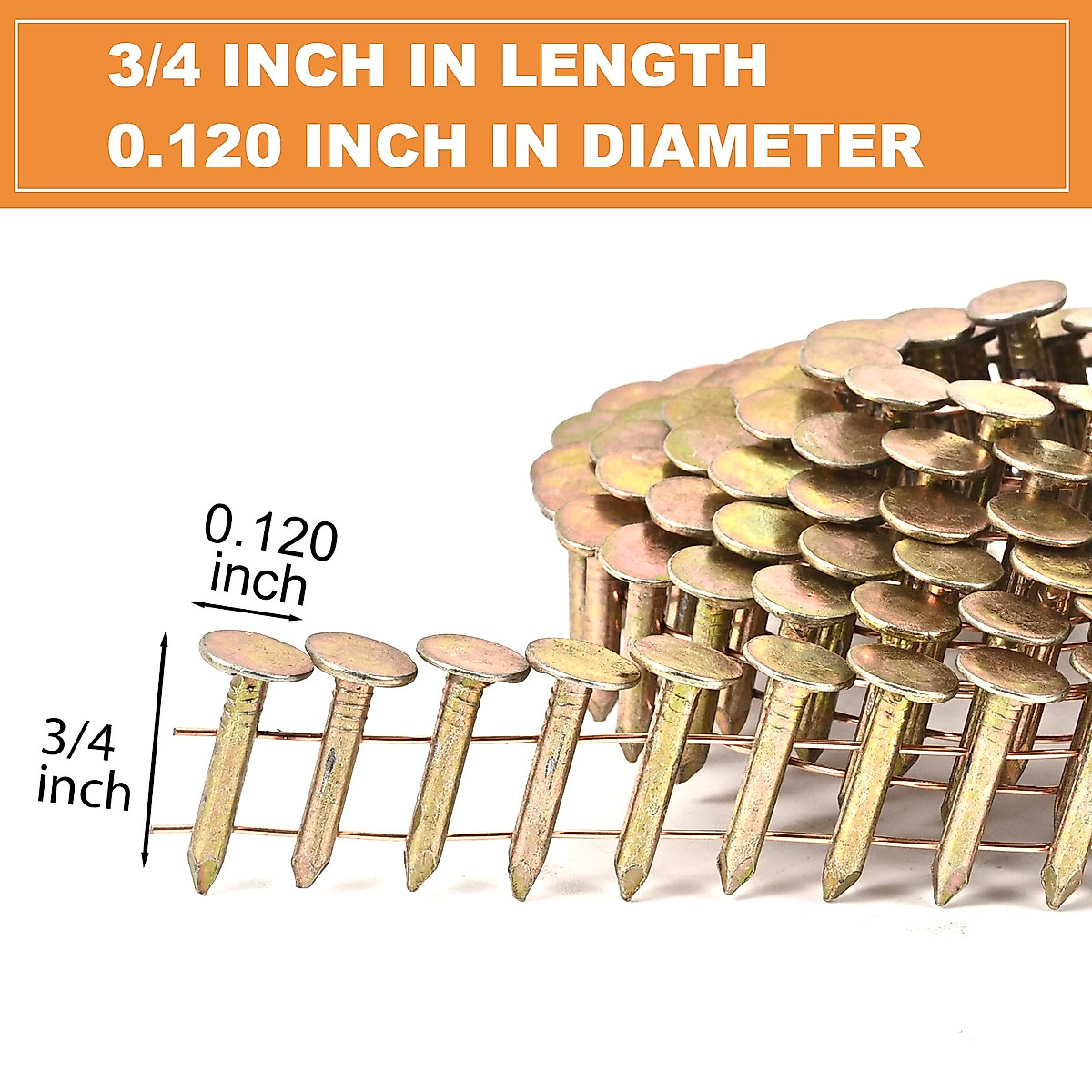 BHTOP 3600 Count Coil Roofing Nails 3/4-Inch x .120-Inch for Roofing Nail Gun, 15 Degree Round Head Wire Weld Collated Roofing Nail, Smooth Shank Electro Galvanized Air Nails for Roofs