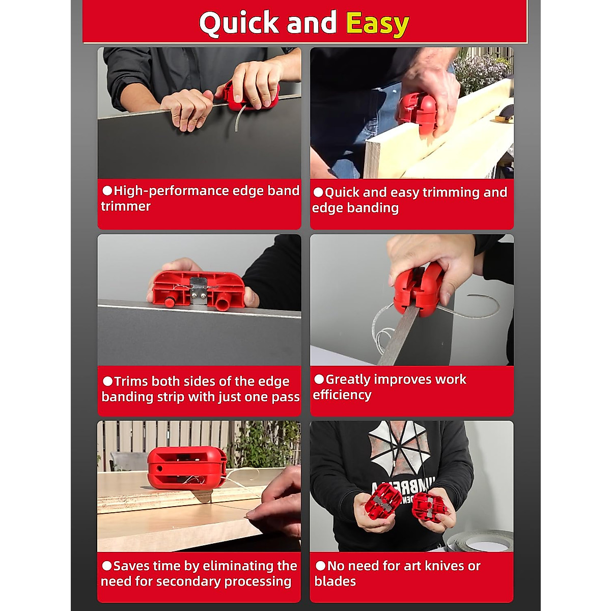 Edge Banding Trimmer, Edge Banding Cutter with Tungsten Carbide Blades, Woodworking Edge Banding Trimmer Tool for All Directions