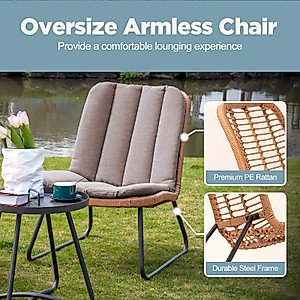 3PCS Patio Conversation Set Rattan Patio Furniture Set Adjustable Feet L-shaped Wicker Furniture Set with Portable Table Outdoor Patio Bistro Set Soft Cushions Detachable Balcony Backyard Deck