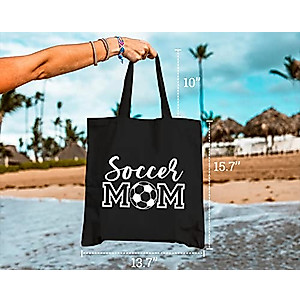 GXVUIS Soccer Mom Canvas Tote Bag for Women Aesthetic Football Reusable Grocery Shoulder Shopping Bags Funny Gifts for Mama Black
