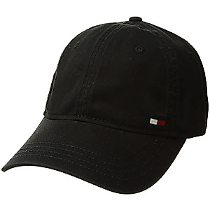 Tommy Hilfiger Men's Dad Hat Billy Corner Flag Cap, Black, O/S