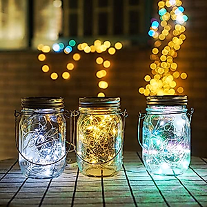 Solar Mason Jar Lights, 12 Pack 30 LED Waterproof Lid Light with Hangers (No Jar), Fairy Firefly Outdoor String Lights for Regular Mason Jar, Patio, Yard, Garden, Wedding Decoration (Warm White)