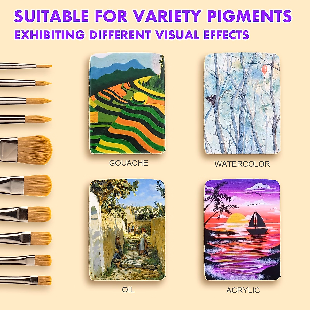 Artist Paint Brush Set of 10 for Acrylic, Watercolor, Gouache and Oil Painting, Professional Art Paint Brushes Kit for Canvas, Body Painting, Model, Rock, Craft and More