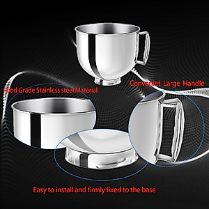 Stainless Steel Mixer bowl Fit for KitchenAid Artisan&Classic Series 4.5-5 QT Tilt-Head Mixer, 5 Quart Mixing Bowl with Handle.