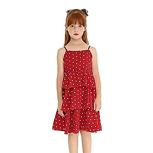 LittleSpring Toddler Girl 3T Black Dress for Girls Polka Dot Dress Spaghetti Strap Tiered Dress Lightweight Cami Dress