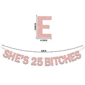 Ushinemi She's 25 Bitches Banner 25th Birthday Decorations for Women, Funny Glitter Rose Gold Birthday Banner 18 Birthday Party Supplies