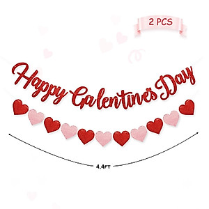 Happy Galentine's Day Banner Red Glitter Banner with Hearts Garland Valentines Decorations Girls Party Favors Ladies Celebrating Theme Breakfast Decor Galentines Photo Booth Props Valentine's Ideas Supplies