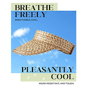 Straw Visors for Women, Visors for Women Wide Brim, Beach Hats for Women Foldable, Hand Woven Sun Hats for Women (Smoky)