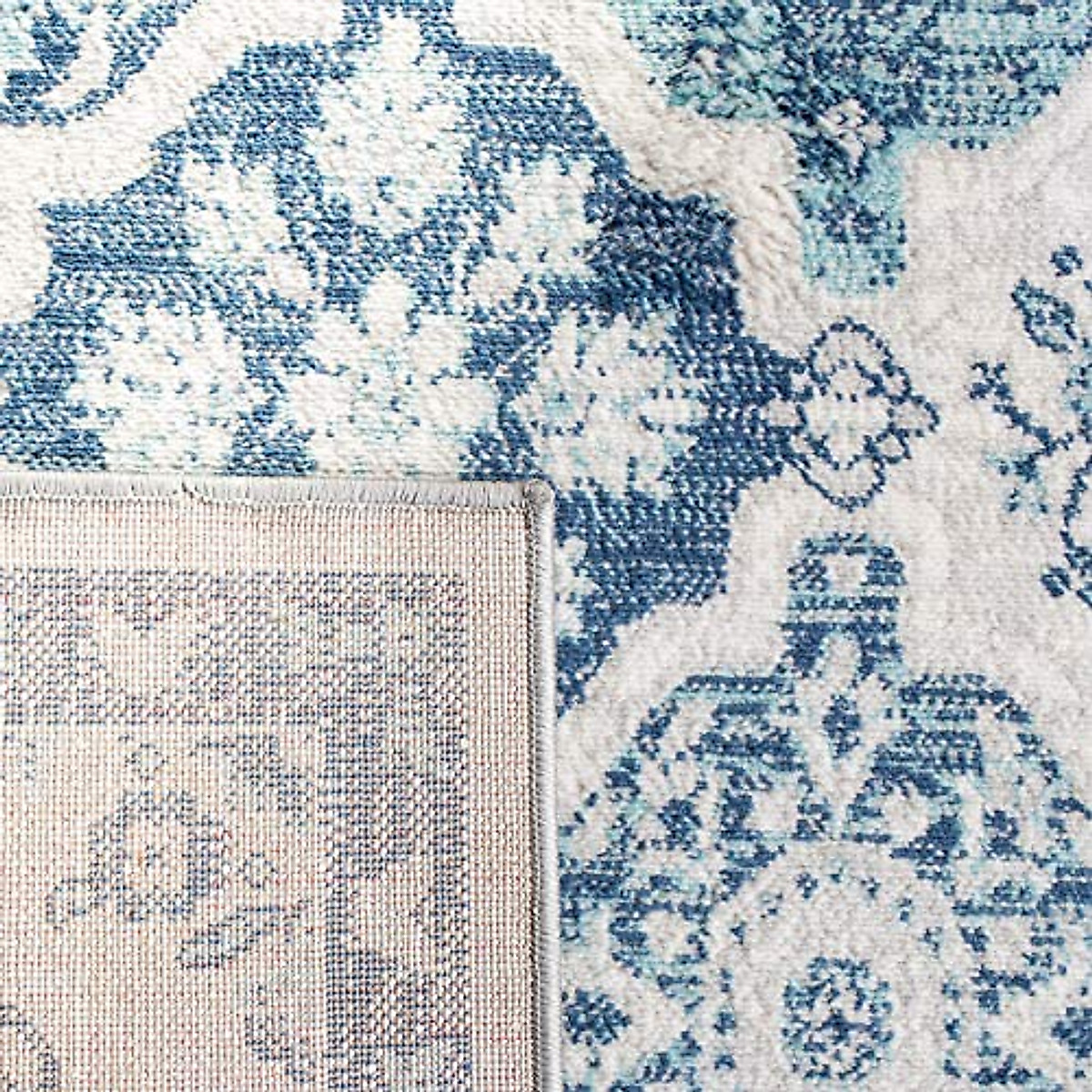 SAFAVIEH Brentwood Collection 4' x 6' Navy / Grey BNT815M Floral Distressed Non-Shedding Living Room Bedroom Accent Rug