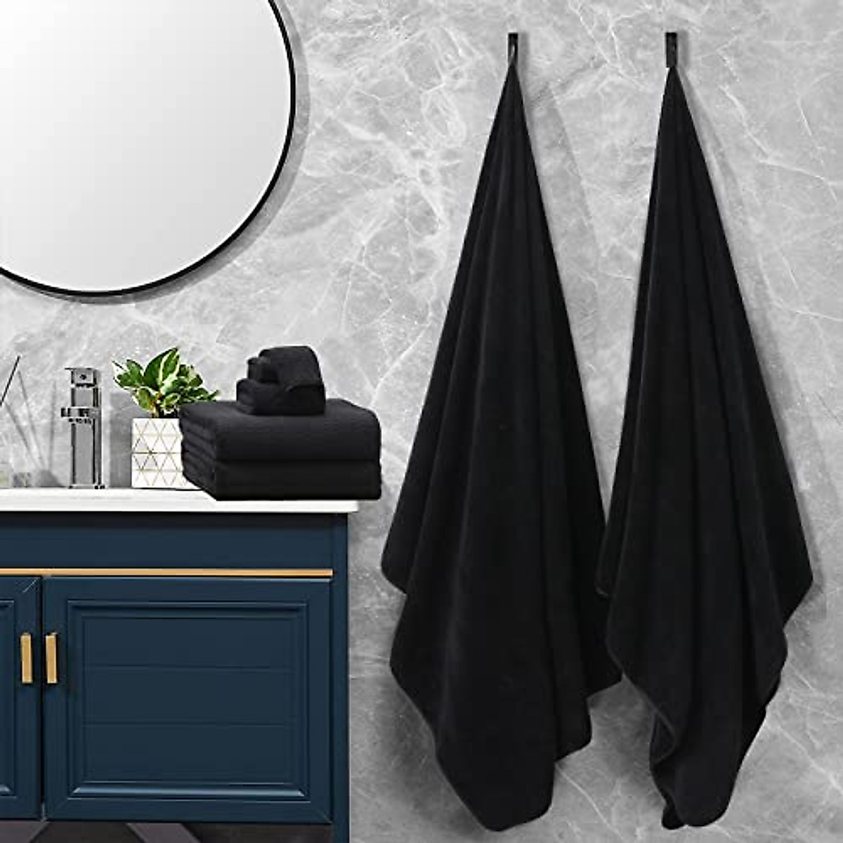 Junsey Bathroom Towels Set of 4, 35x70 Inches Extra Large Bath Towels Oversized 600 GSM Shower Towels Quick Dry Ultra Soft Absorbent Bath Towels Sheet for Bathroom Hotel Spa Black