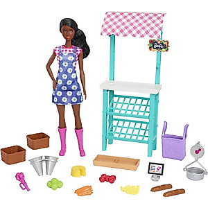 Barbie Careers Doll & Playset, Farmers Market Theme with Brunette Fashion Doll, Furniture & Accessories