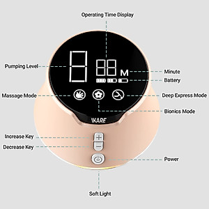 IKARE Double Wearable Breast Pump Hands Free, Portable Electric Breastfeeding Pump with 3 Mode & 9 Levels, Rechargeable Milk Pump with LCD Display & Soft Light, 24mm Flange, Super Quiet.