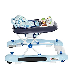Dream On Me Go-Getter Baby Walker and Walk Behind Walker, Adjustable Seat Height, Comfortable Padded Seat, Easy to Fold, Pack and Store, Detachable Fun Tray, Blue