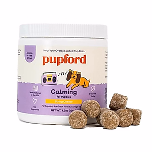 Pupford Calming Supplement for Puppies and Adult Dogs, Made in The USA, Vet Approved, No Artificial Flavors, String Cheese, Net Wt. 4.2 oz (120g)