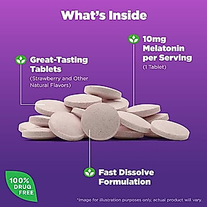 Natrol Melatonin Fast Dissolve Tablets, Help You Fall Asleep Faster, Stay Asleep Longer, Easy to Take, Dissolve in Mouth, Strengthen Immune System, Maximum Strength, Strawberry Flavor, 10mg, 200 Count