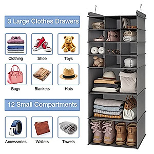 Fixwal Hanging Closet Organizer Storage 15 Section Clothes Drawers & Shoe Shelves Space Saving Clothes Shoes Accessories Holder & Storage for Bedroom Nursery Cloakroom Or RVs