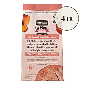 Merrick Lil’ Plates Premium Grain Free Dry Dog Food for Small Dogs, Real Salmon and Sweet Potato Kibble - 4.0 lb. Bag