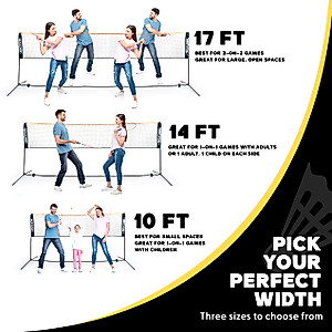 BOULDER Portable Badminton Net Set - for Tennis, Soccer Tennis, Pickleball, Kids Volleyball - Easy Setup Nylon Sports Net with Poles (Black/Yellow, 10 FT)