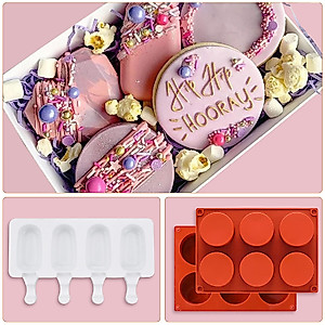 Qefuna Heart Shaped Chocolate Mold Set Includes Round Cylinder Candy Mold,Cavities Heart Mold,Piping bag,Wood Hammer,Chocolate Bomb Mold,Diamond Heart Mousse Cake Mold Tray
