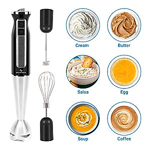 SOLTRONICS 3-in-1 Hand Blender, 3-in-1, 8-Speed 500 Watts Stick Blender with Milk Frother, Egg Whisk for Smoothies, Coffee Milk Foam, Puree Baby Food, Sauces and Soups, BPA-Free, Black