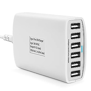 USB Charger 60 Watt 12A 6-Port PowerPort 6 Multi USB Wall Charging Station Multi-Port USB Charger Hub for Apple iPhone/iPad Air/Samsung/Galaxy/Note/LG/HTC/Tablets and More USB Device
