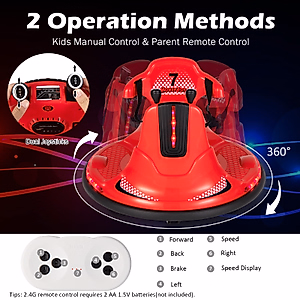 HONEY JOY 12V Bumper Car for Toddlers 1-3, Baby Ride on Bumper Car w/Dual Joysticks, Flashing LED Light & 360 Degree Spin, Electric Vehicle for Kids, Ride on Car w/Remote Control, Gift for Boys Girls