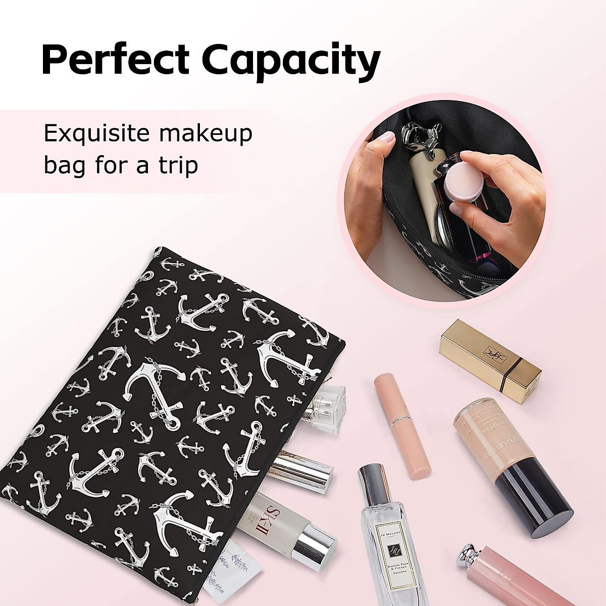 XIOAIDJAA Makeup Bag Anchor Personalized Cosmetic Bags with Zipper Waterproof Cute Makeup Pouch,Women Gift Idea Cosmetic Pouch