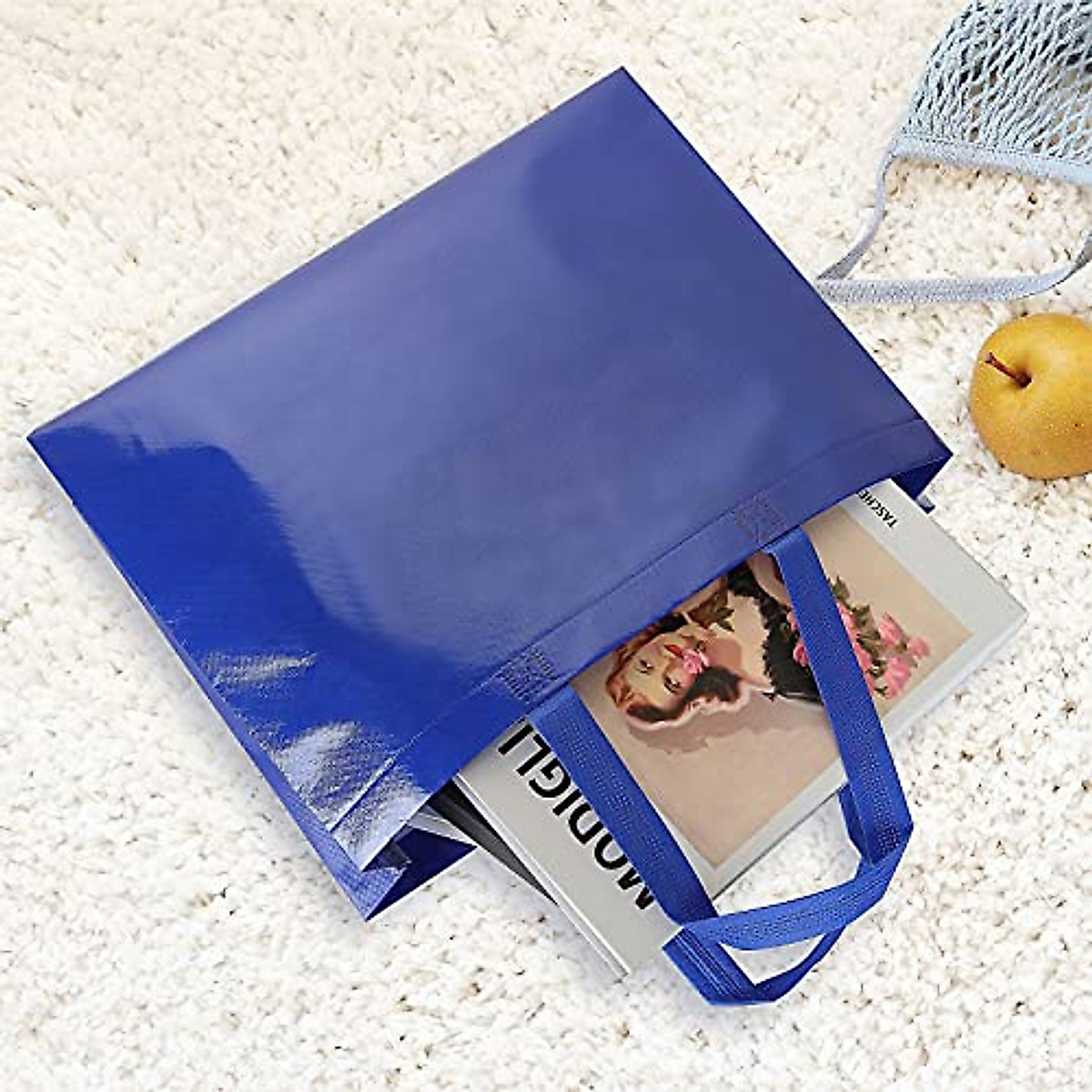 20Packs Reusable Grocery Bags with Handle, Large Non-Woven Shopping Bag Foldable, Royal Blue Tote Bags for Groceries Gift Party Wedding Christmas