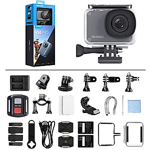 AKASO V50 Pro Native 4K30fps 20MP WiFi Action Camera with EIS Touch Screen 98 feet Waterproof Camera Support External Mic Remote Control with Helmet Accessories Kit