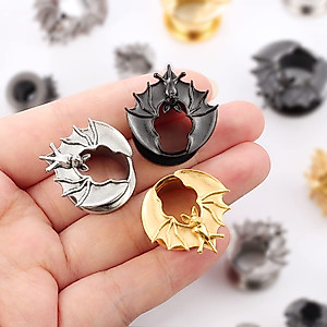 LADEMAYH 2 PCS Bat Design Ear Plugs Tunnels Gauges for Women - Black Stainless Steel 316L Body Piercing Basic Earrings for Stretched Earlobe 10mm=00g