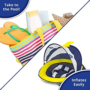 SwimSchool Deluxe Baby Float with Adjustable Canopy - 6-24 Months - Baby Swim Float with Splash & Play Activity Center Safety Seat - Navy/White