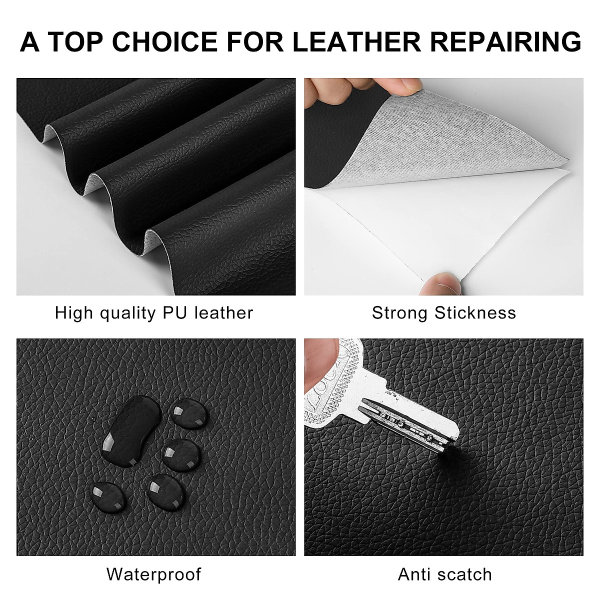 YAFLC Leather Repair Patch for Furniture, 4" x 63" Self Adhesive Leather Repair Kit Vinyl Repair Tape for Car Seat Sofa Jackets Couches Chair Black