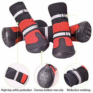 TOOPONE pet Dog Shoes high top Waterproof Anti-Slip wear-Resistant Sturdy, Non-Slip Sole Winter Dog Big Cotton Boots,(Red) (S)