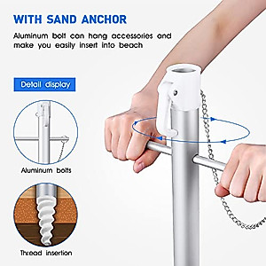 Beach Umbrella for Sand Wind Portable: 7FT Arc Length 6.5FT Diameter Heavy Duty Wind Resistant Striped Large Umbrellas UV 50+ Parasol with Anchor Screw Adjustable Height Tilting Pole 8 Ribs Carry Bag Lightweight
